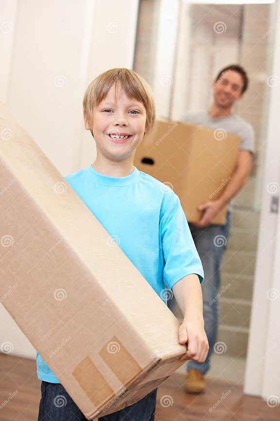 Boy with Young Man on Moving Day Stock Photo - Image of moving ...