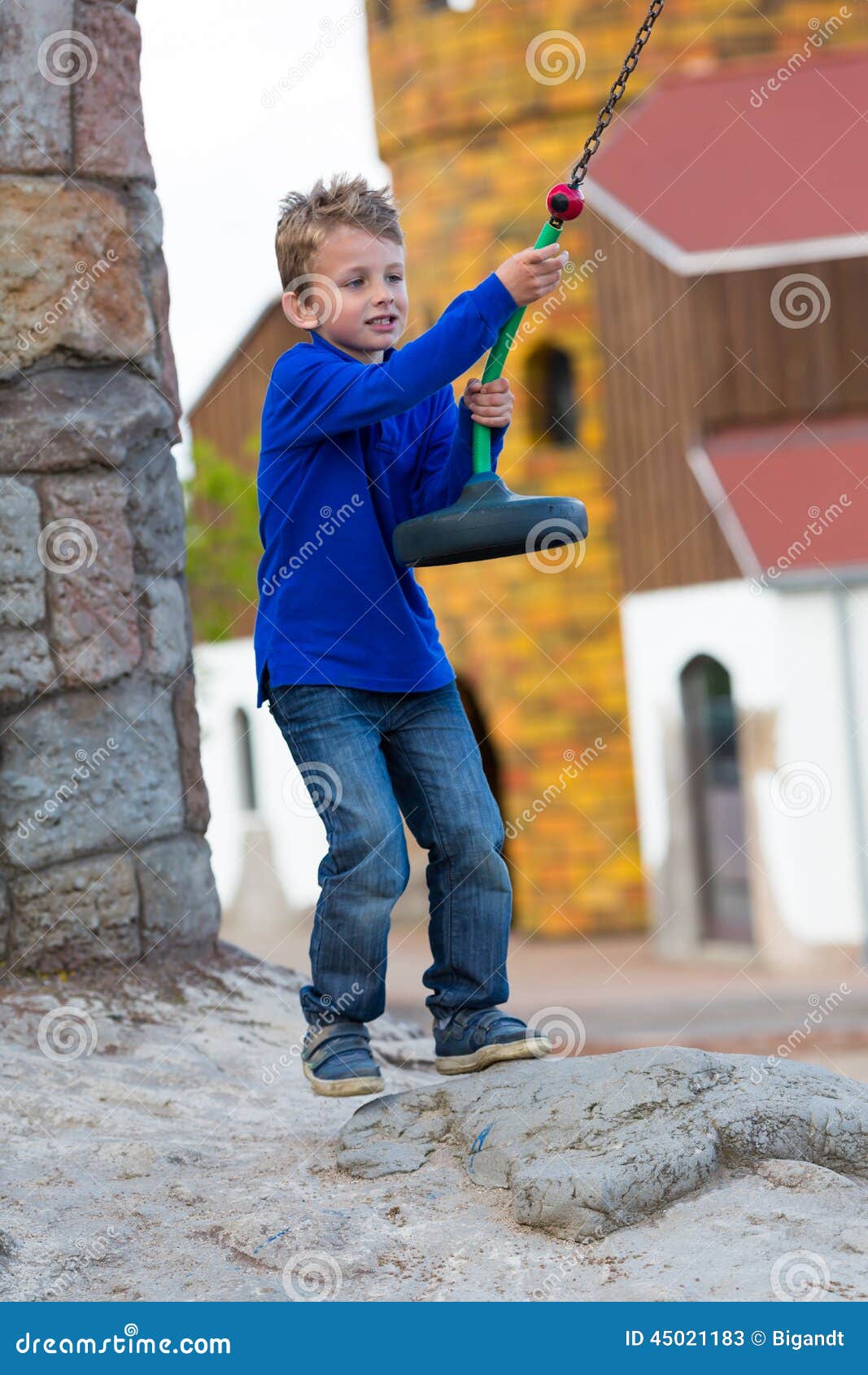 Boy with zip line stock image. Image of kids, summer - 45021183