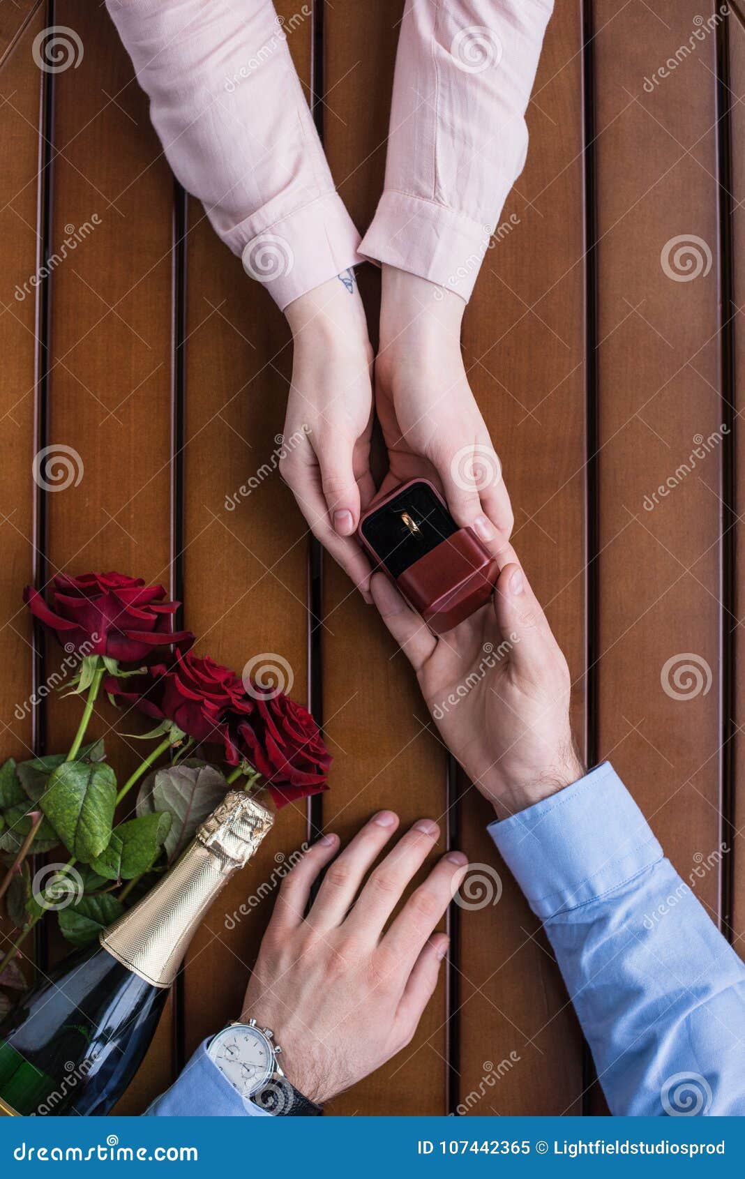 Boyfriend Proposing Girlfriend and Holding Wedding Ring Stock Image ...