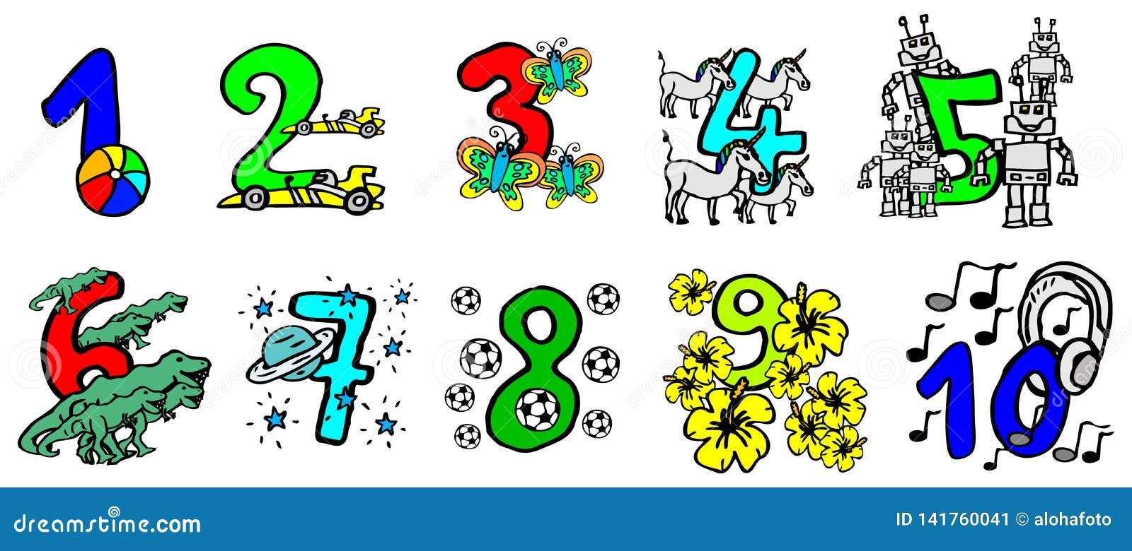 Beautiful Hand Painted Colorful Numbers for Kids with Happy Pictures ...