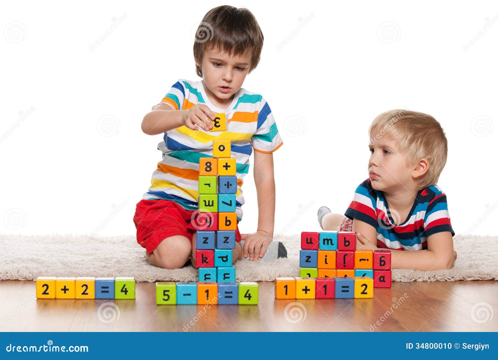 Boys with Blocks on the Floor Stock Photo - Image of blocks, small ...