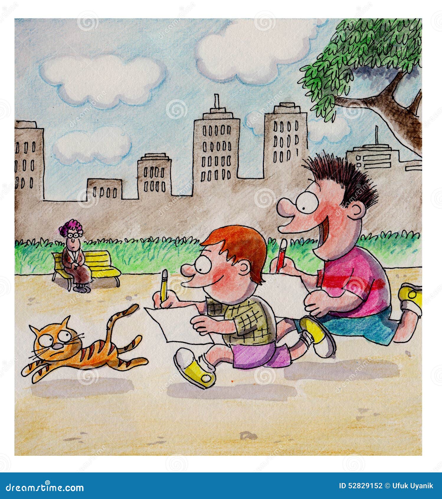 Boys are Chasing and Drawing a Cat Stock Illustration - Illustration of ...