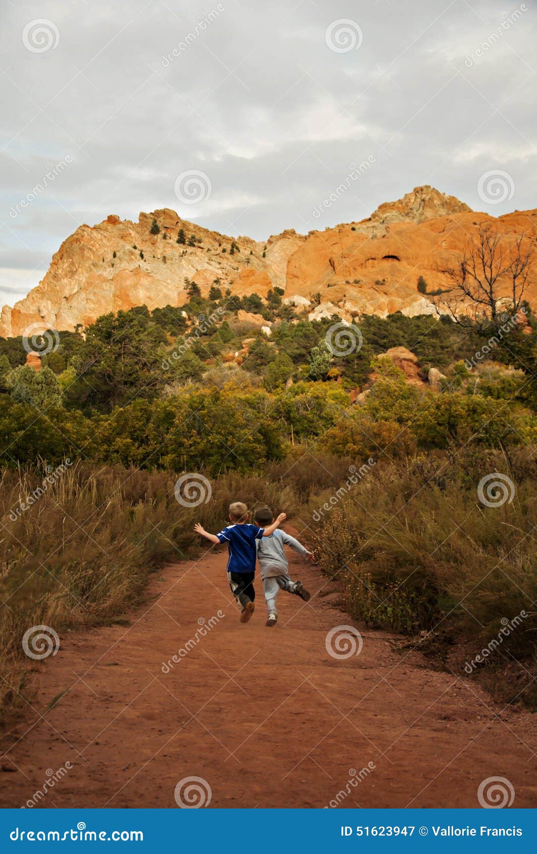 Boys Children Running Path Mountain Canyon Stock Image - Image of boys ...