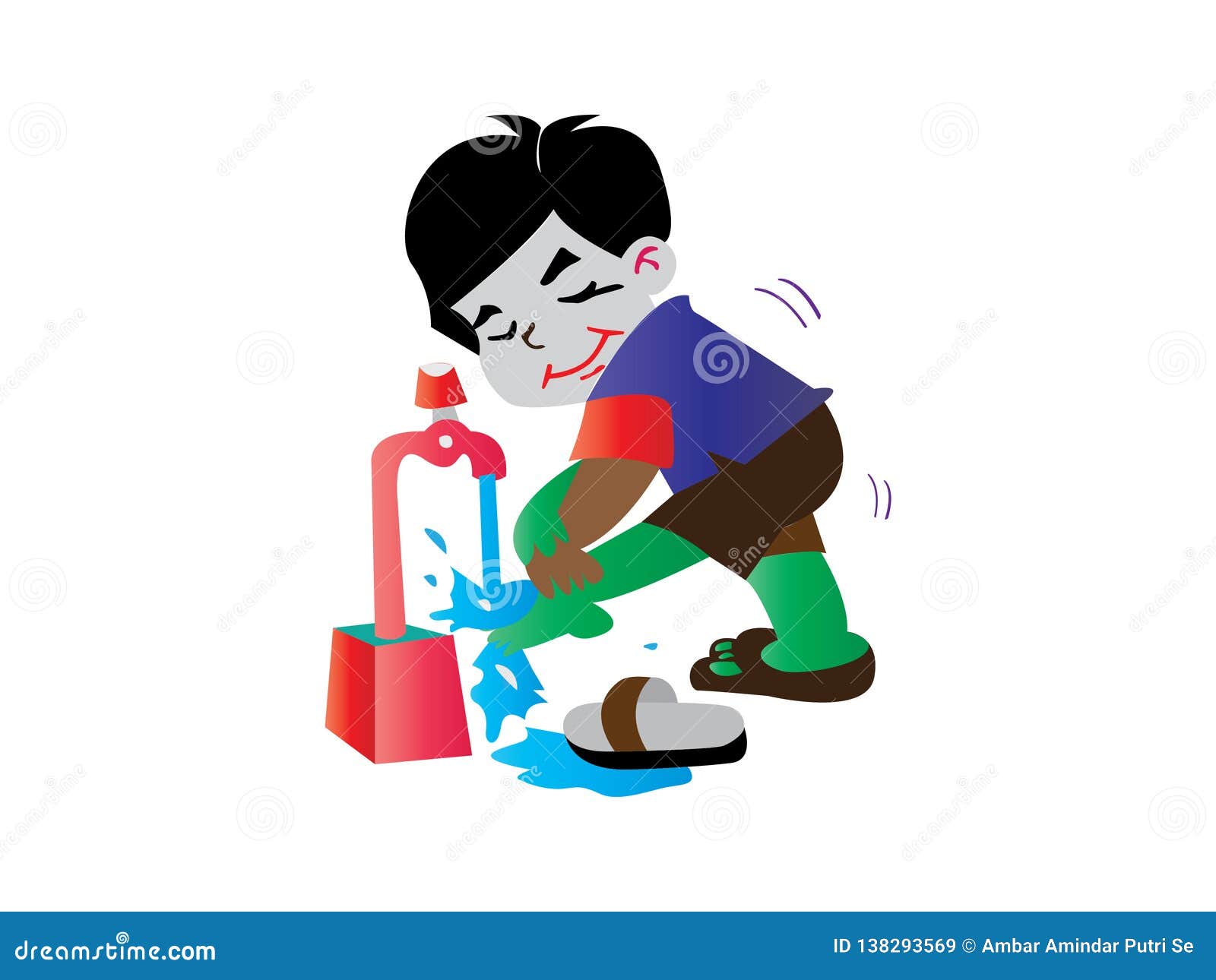 Kid Washing Feet Clip Art