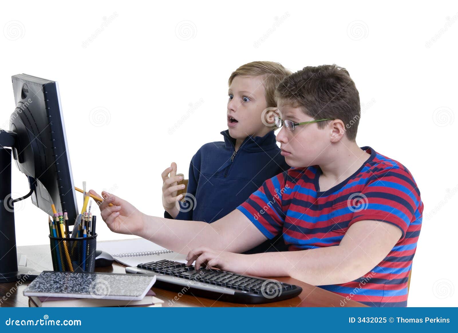 Boys on Computer stock image. Image of cheerful, family - 3432025