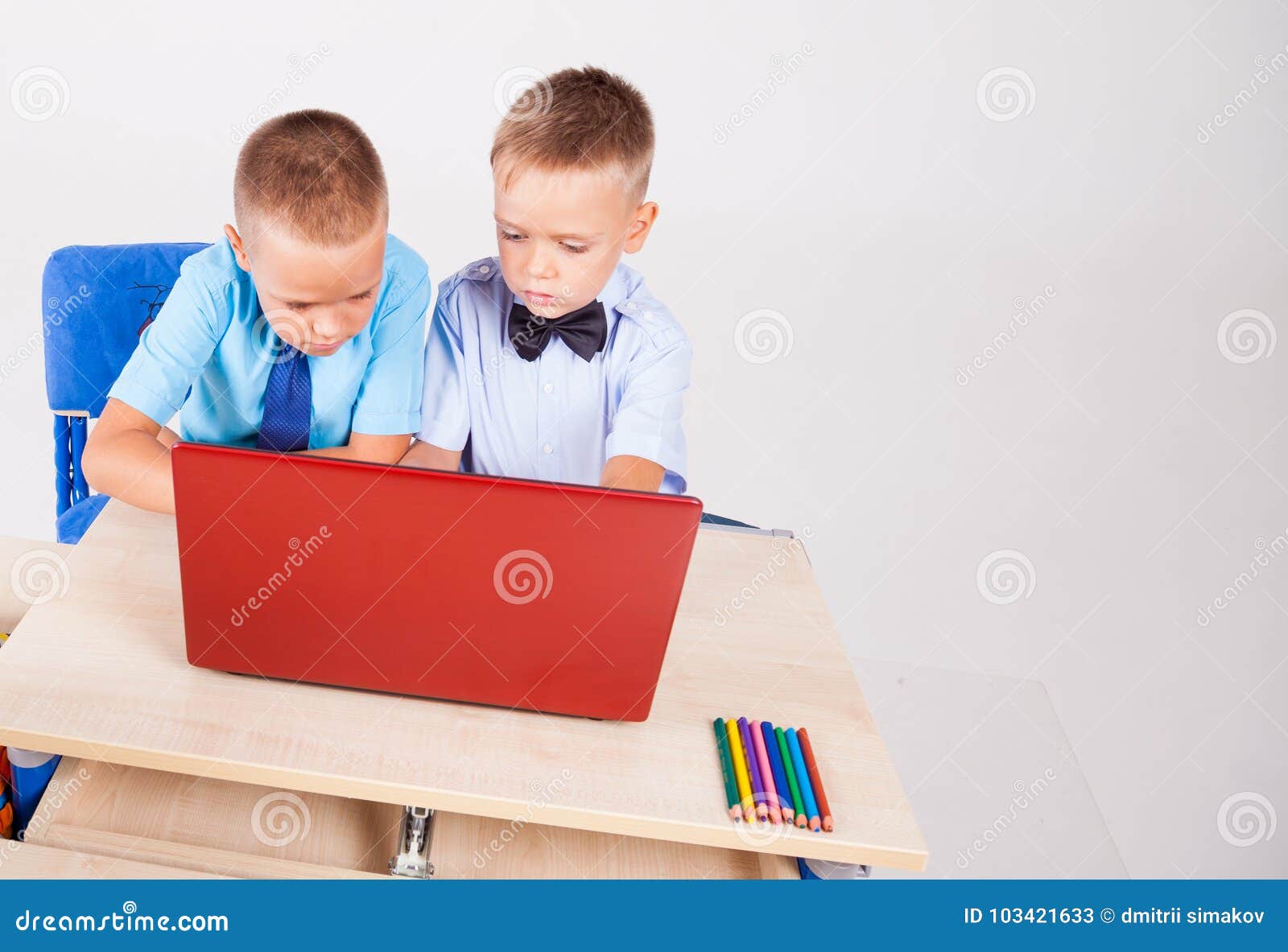 Boys at a Computer on the Internet School Lessons Stock Image - Image ...