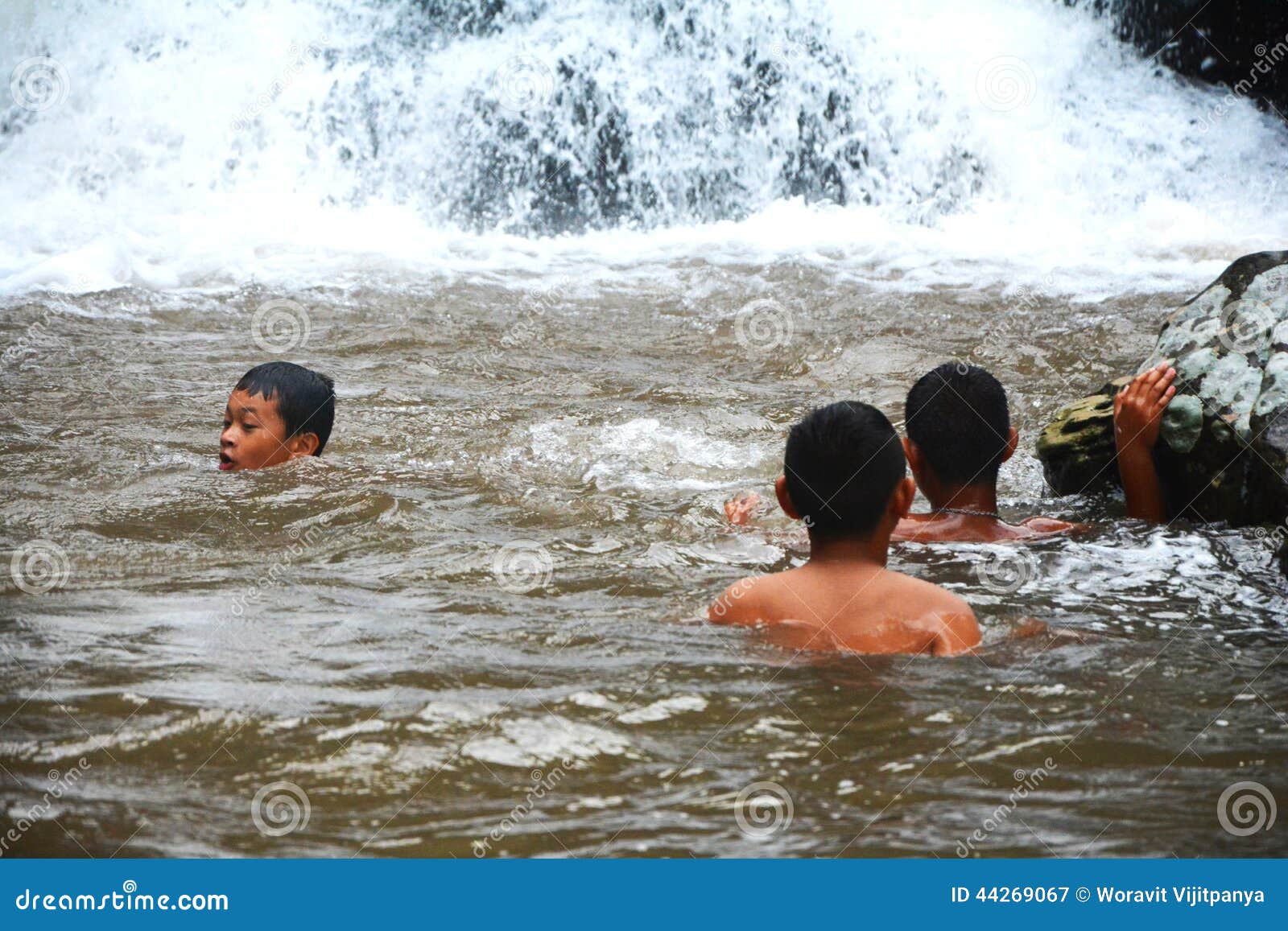 Boys Funny Waterfall editorial photography. Image of kids - 44269067