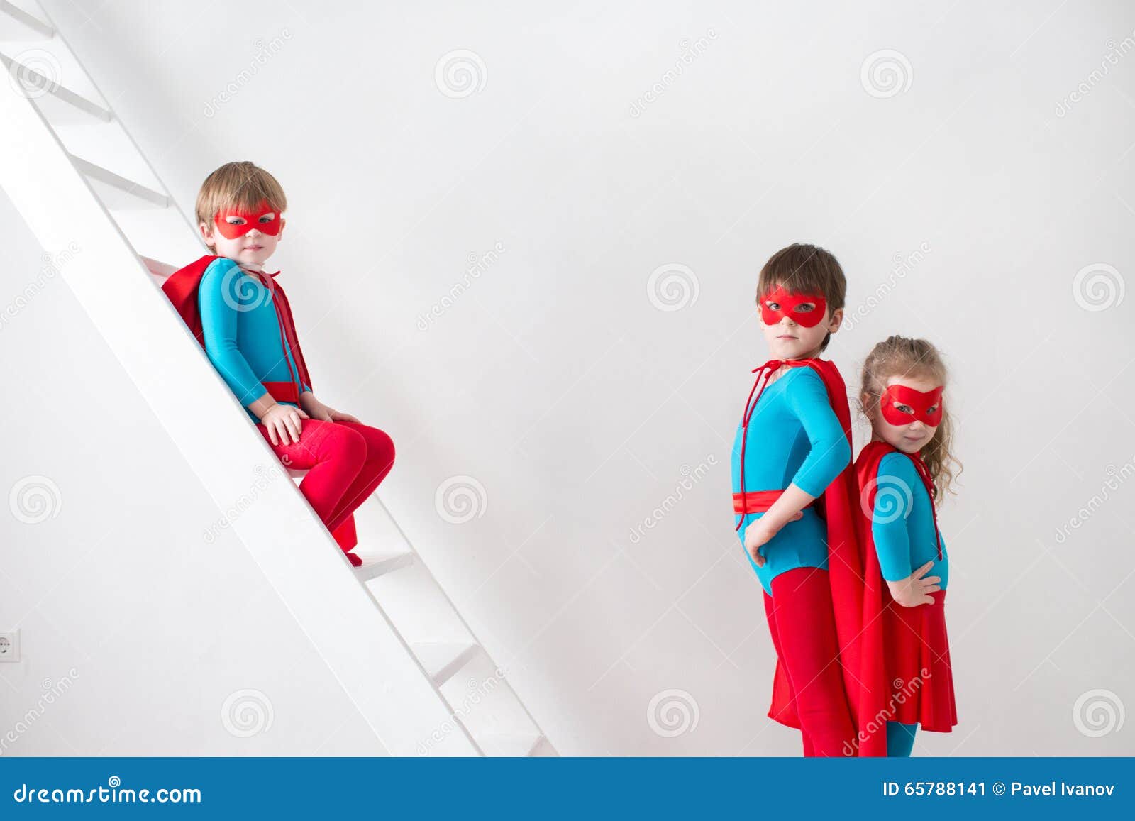 Boys and Girl Playing Superhero. Stock Image - Image of background ...
