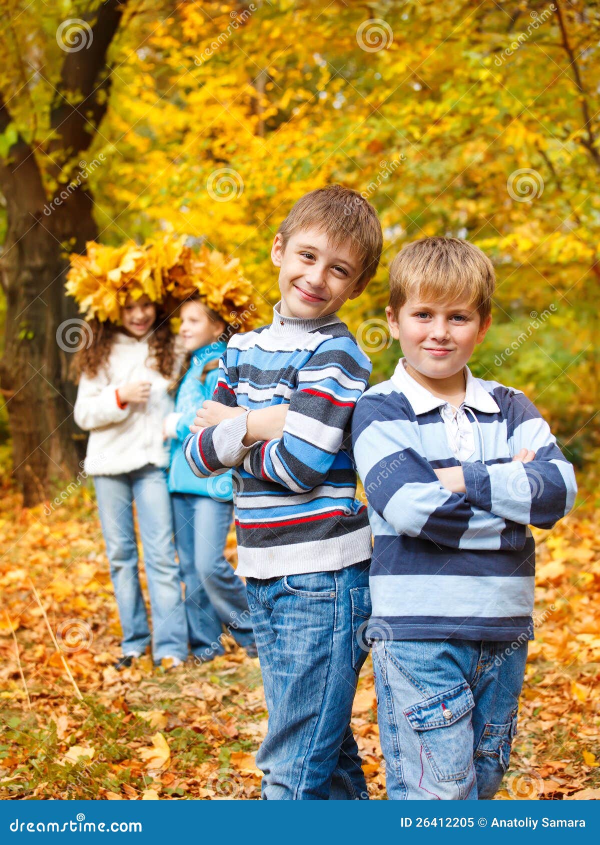 Boys and girls in fall stock image. Image of childhood - 26412205