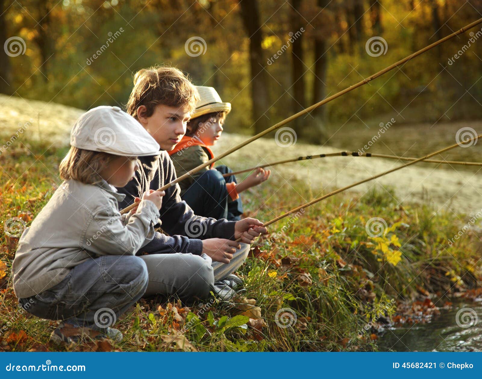 Boys Go Fishing on the River Stock Image - Image of river, outdoors ...