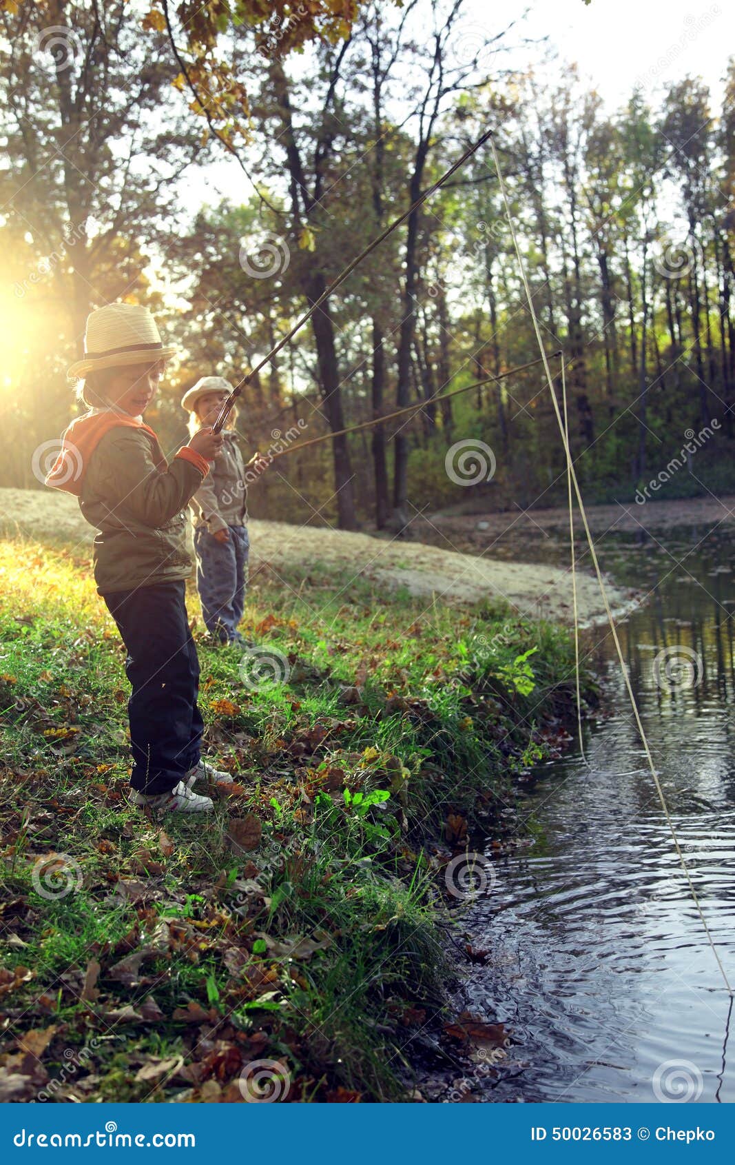 Boys Go Fishing on the River Stock Image - Image of people, male: 50026583