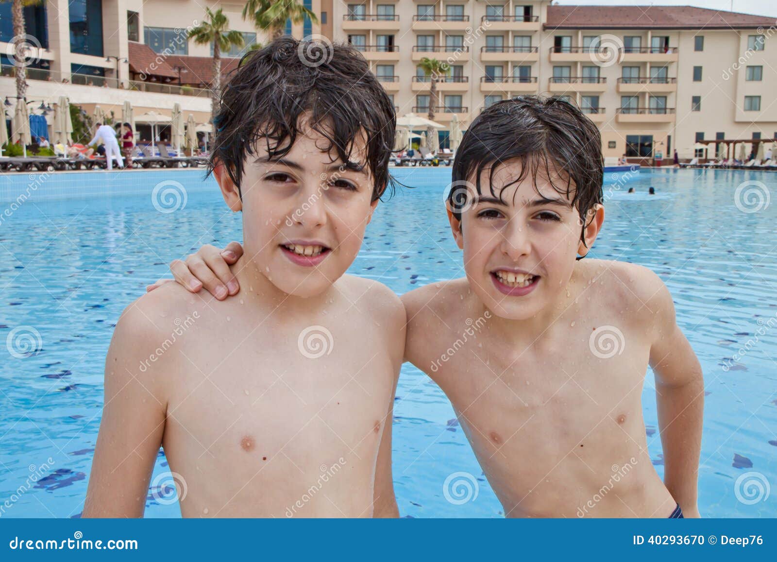 The Boys are Have Fun in the Swimming Pool Stock Photo - Image of away ...