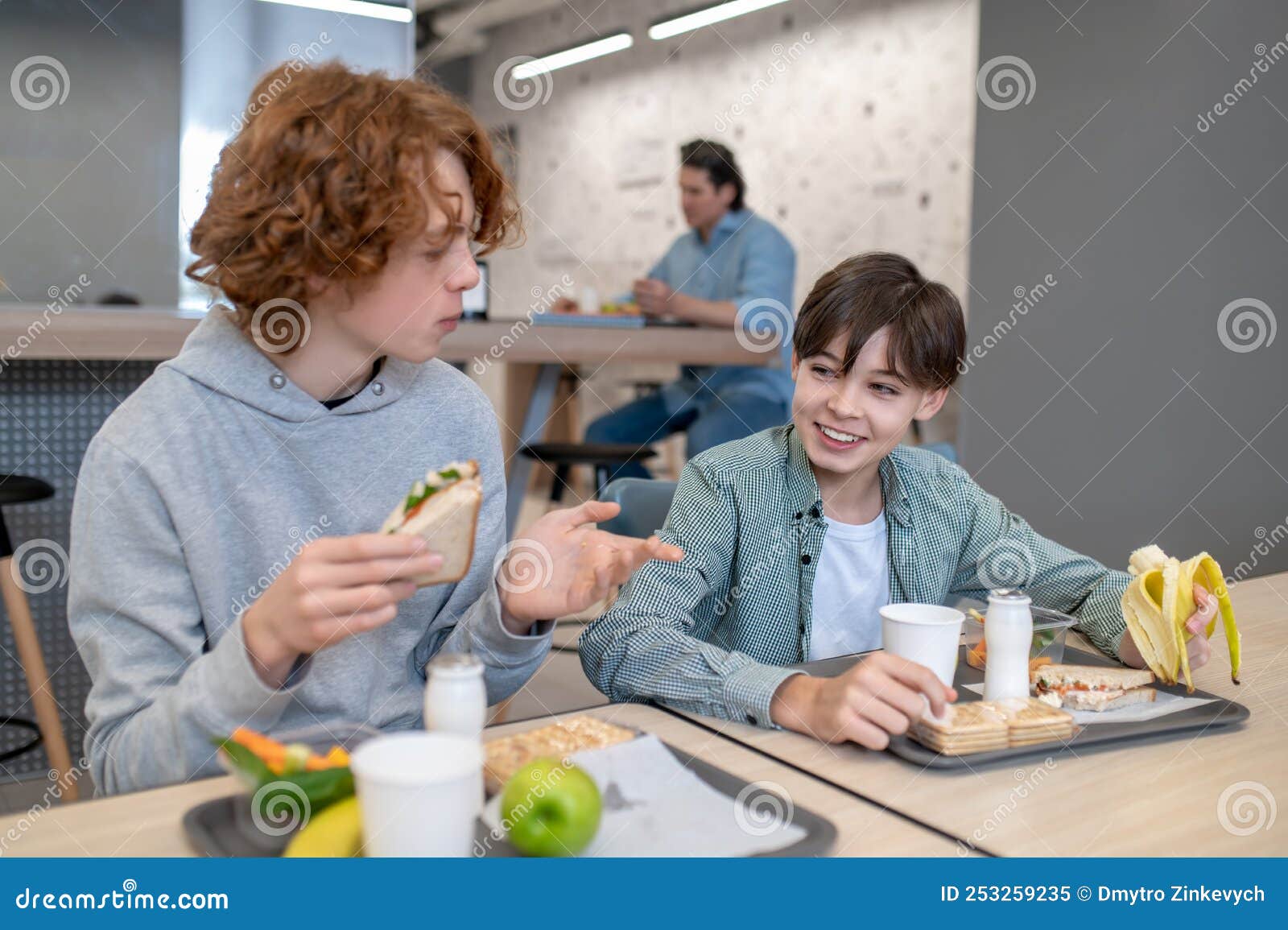 Boys Having Lunch in a School Canteen Stock Image - Image of friendship ...