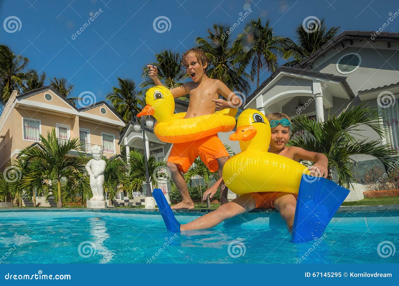 Boys Jumping into the Swimming Pool Stock Image - Image of body ...