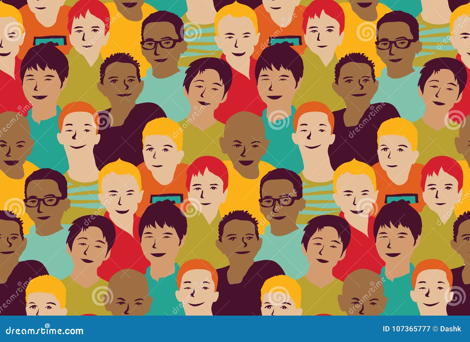 Boys Kids Guys Group and Crowd Seamless Pattern. Stock Vector ...