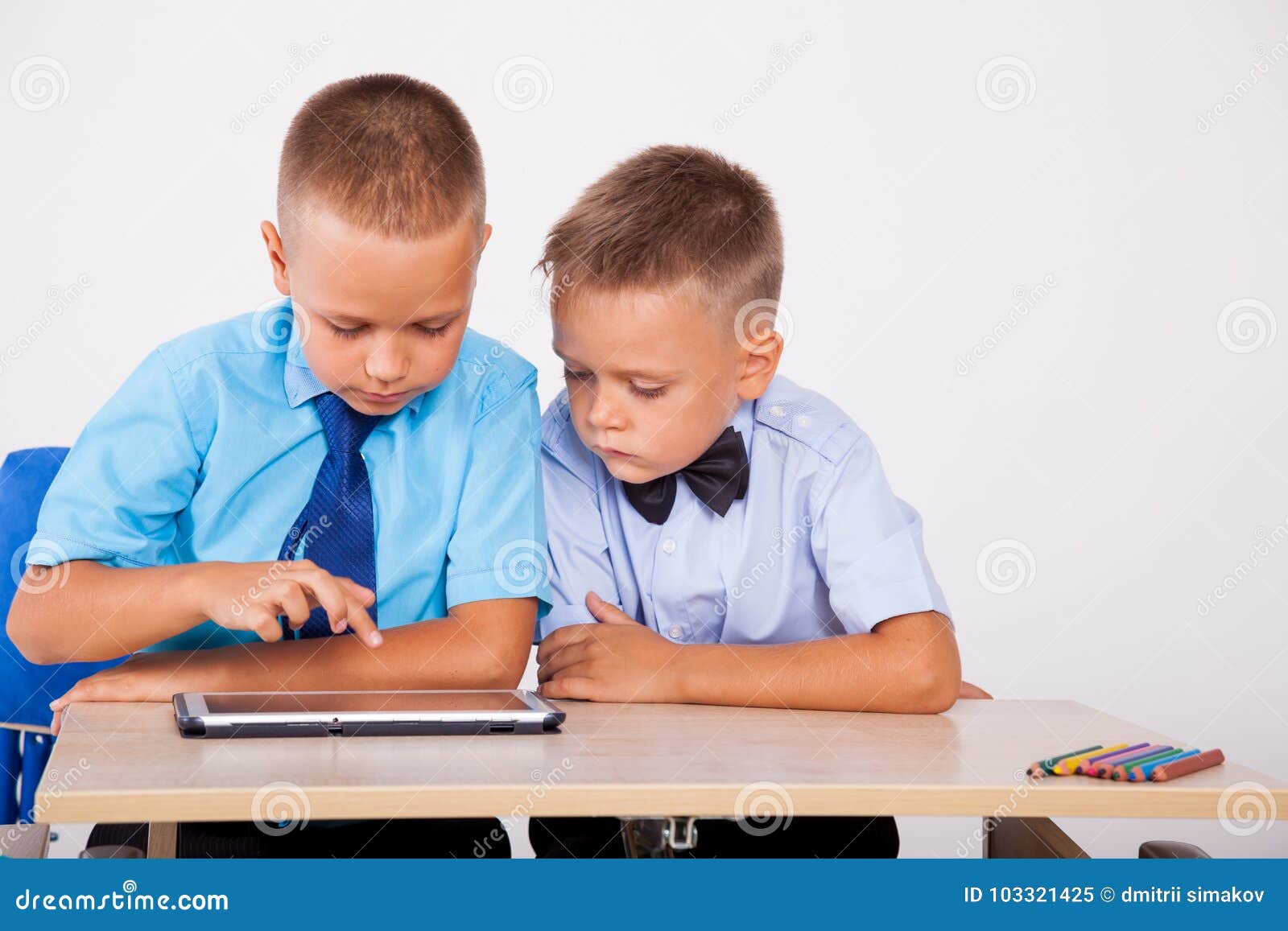 Boys Learn Lessons Internet Tablet Stock Image - Image of networking ...