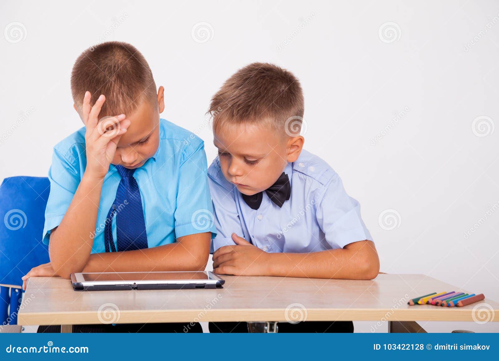 Boys Learn Lessons Internet Tablet Stock Photo - Image of indoors ...