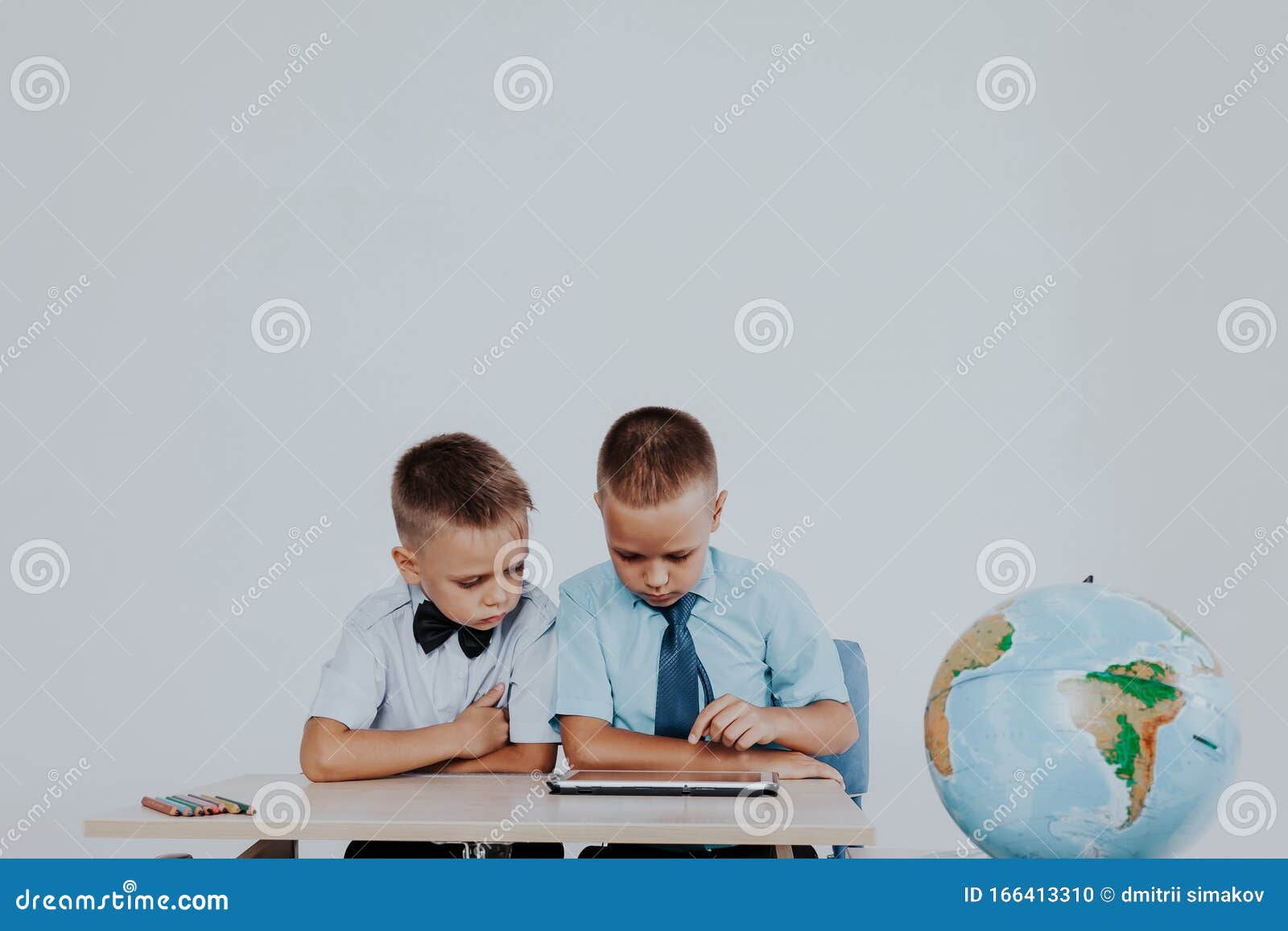 Boys Learn Lessons Internet Tablet Class School Stock Photo - Image of ...