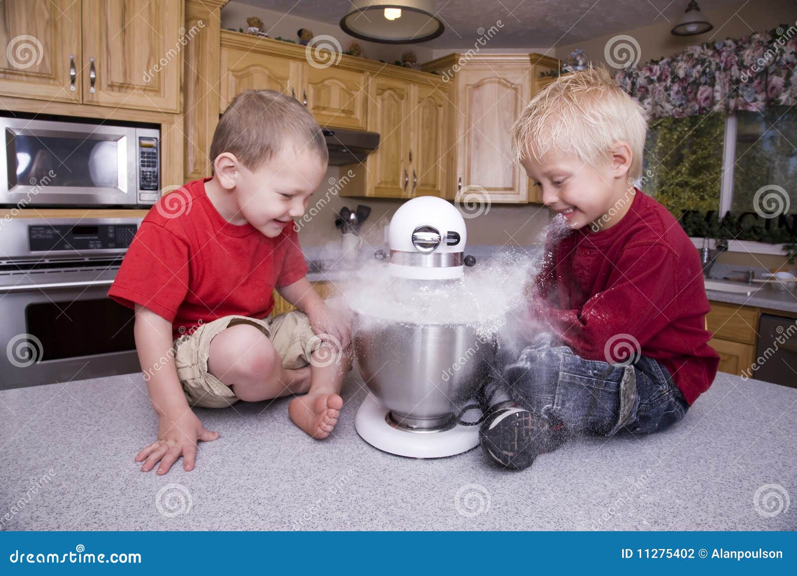 Boys mixing flour stock photo. Image of young, bowl, mess - 11275402