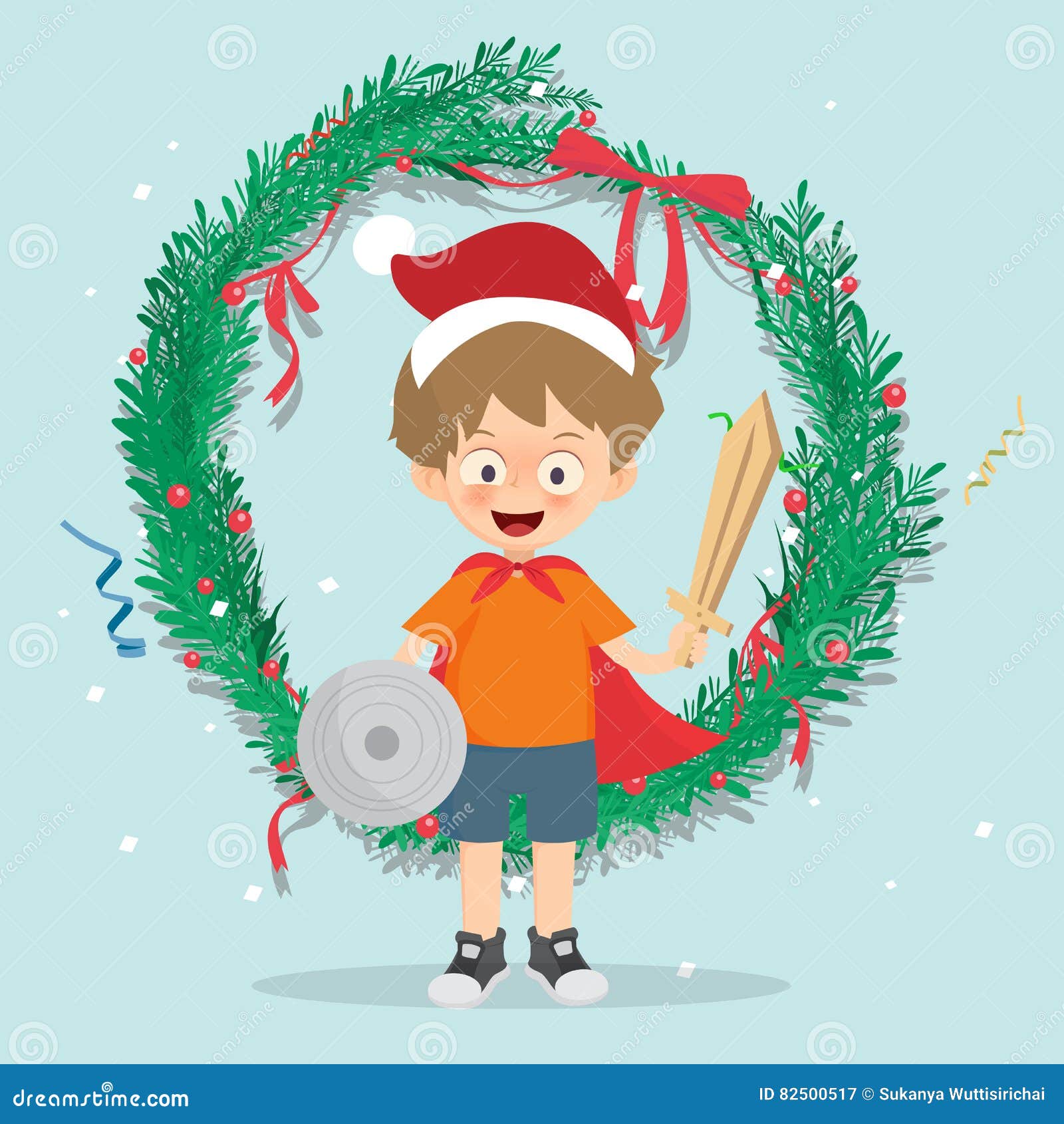 Boys Play As a Knight on Christmas. Stock Vector - Illustration of card ...