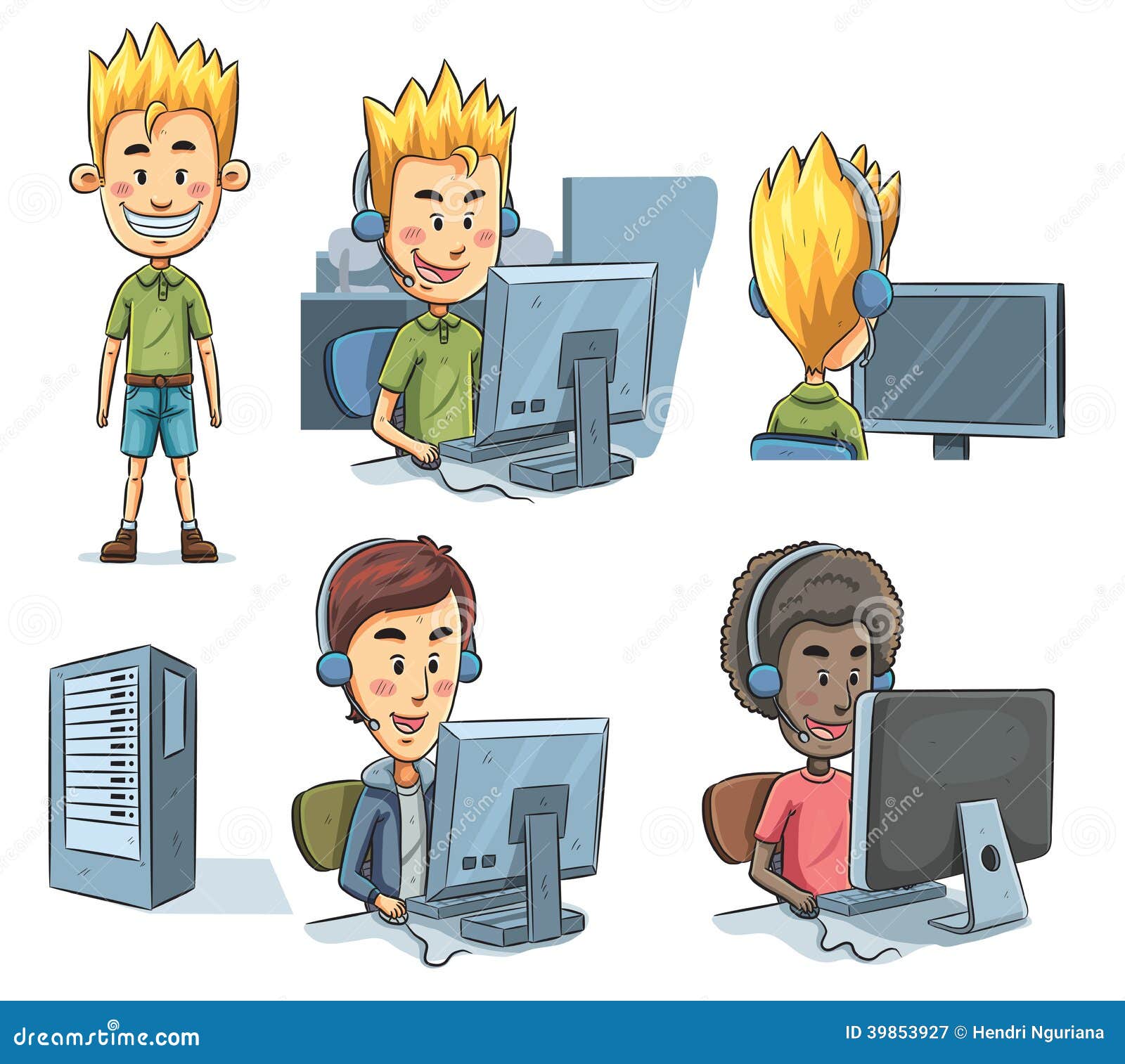 Boys Playing Computer stock vector. Illustration of social - 39853927