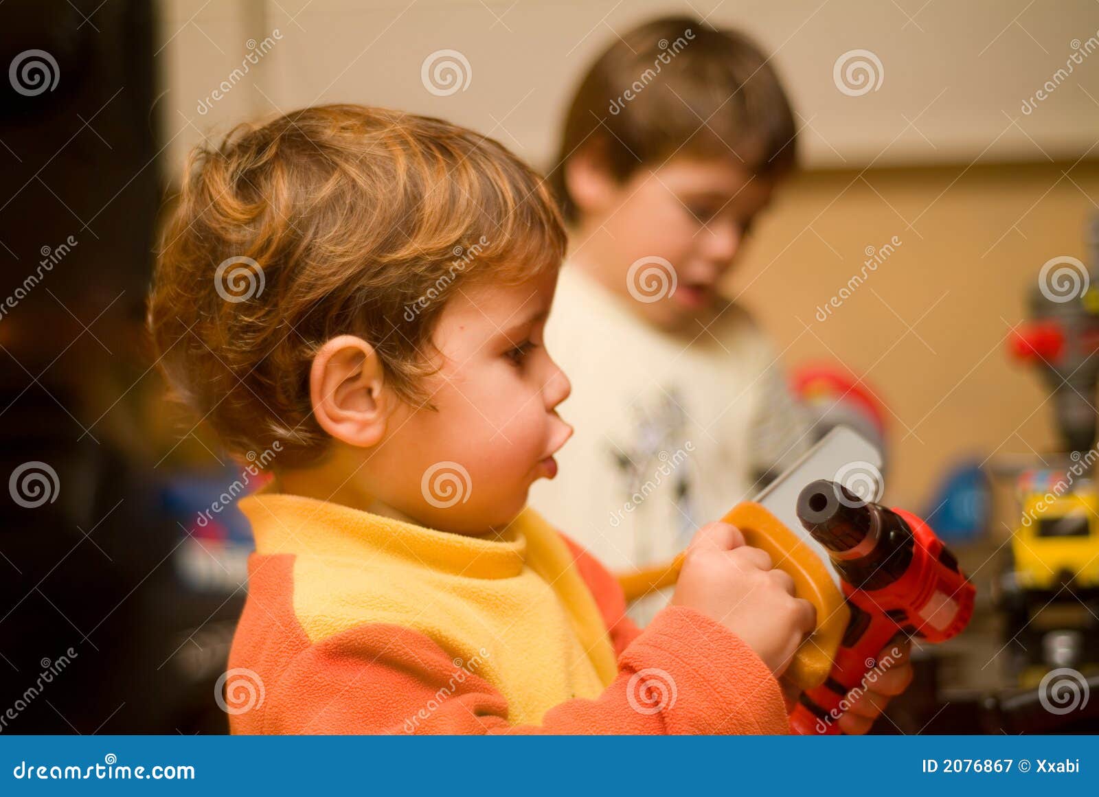 Boys playing with tools stock image. Image of child, play - 2076867
