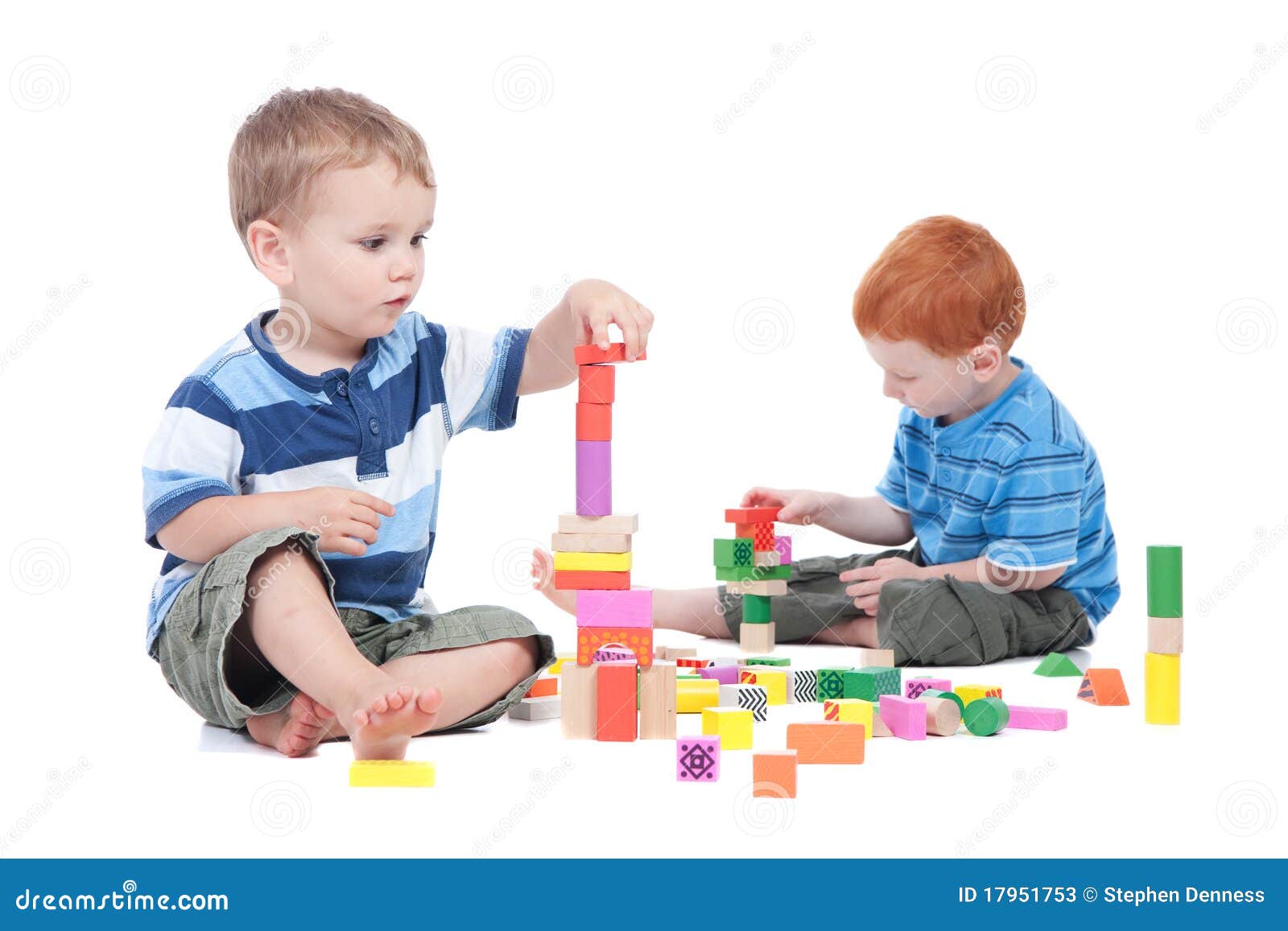 Boys Playing with Toy Blocks Stock Image - Image of colourful, building ...