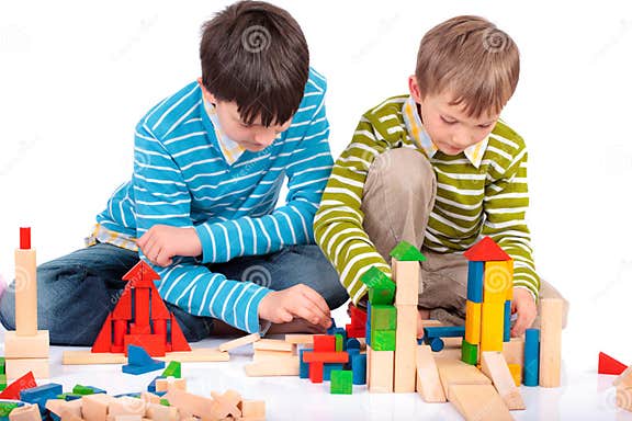 Boys Playing with Wood Blocks Stock Image - Image of friends, play: 8329845
