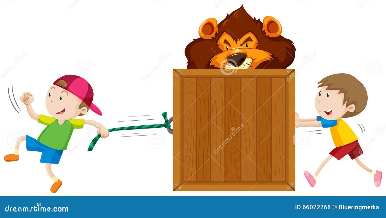 Boys Pulling and Pushing Box of Tiger Stock Vector - Illustration of ...