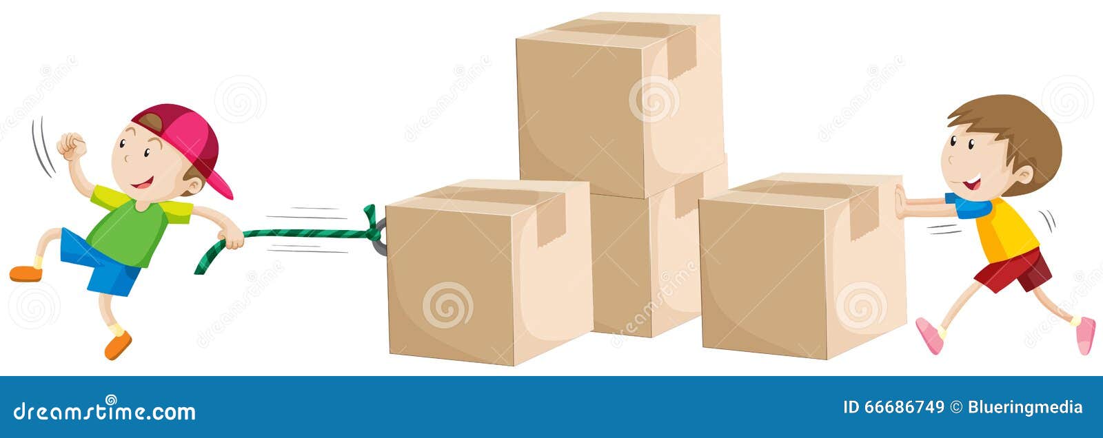 Boys Pulling and Pushing Boxes Stock Vector - Illustration of element ...