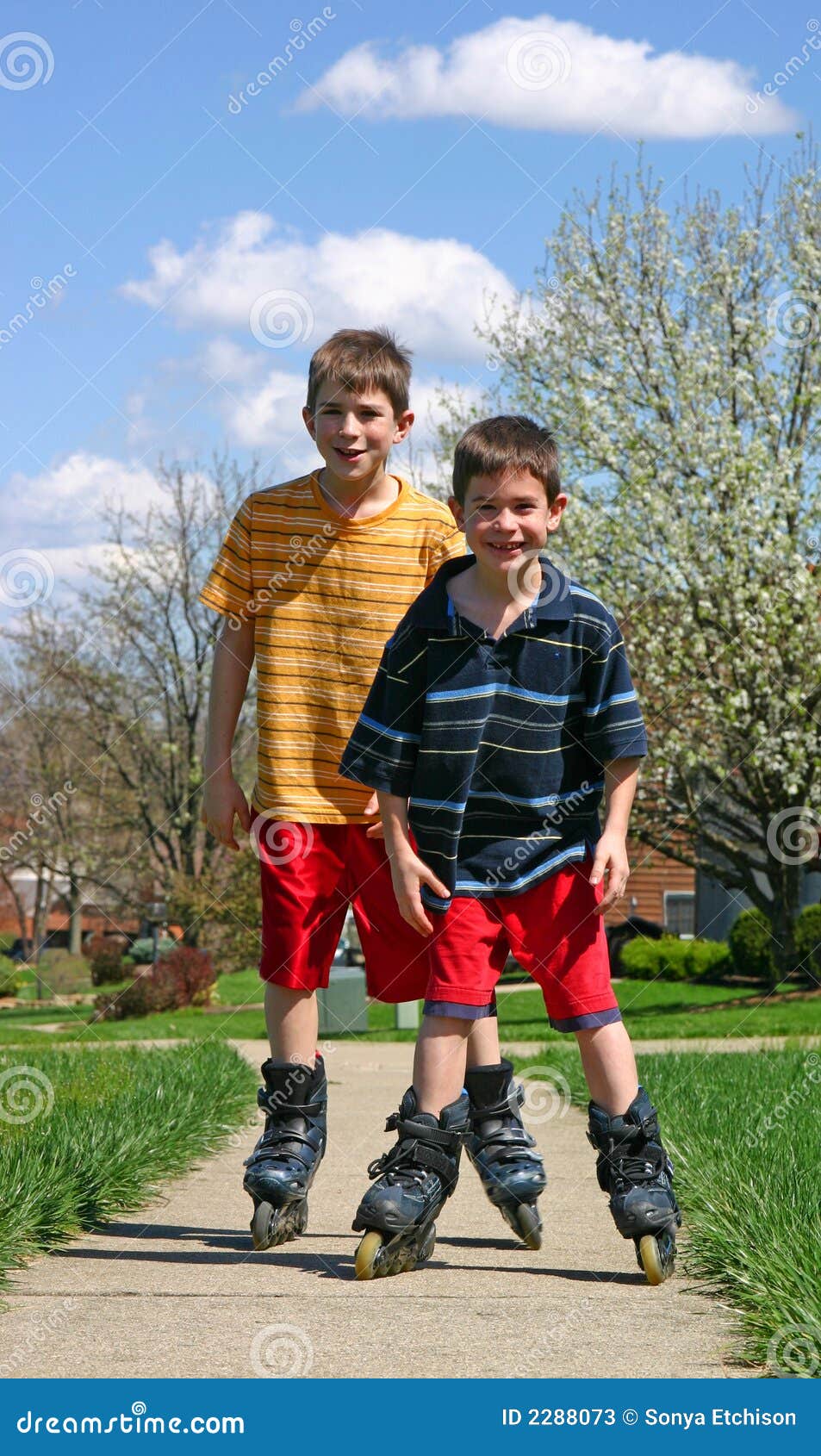 Boys Rollerblading stock image. Image of blue, cheerful - 2288073