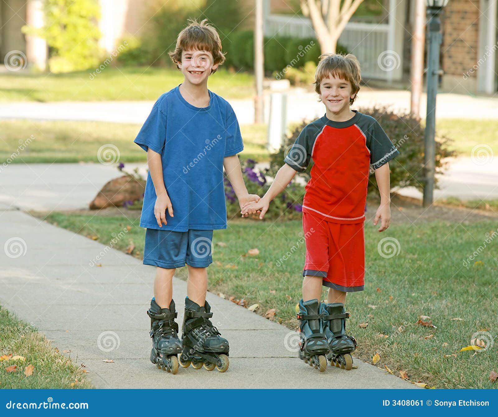 Boys Rollerblading stock image. Image of child, brothers - 3408061