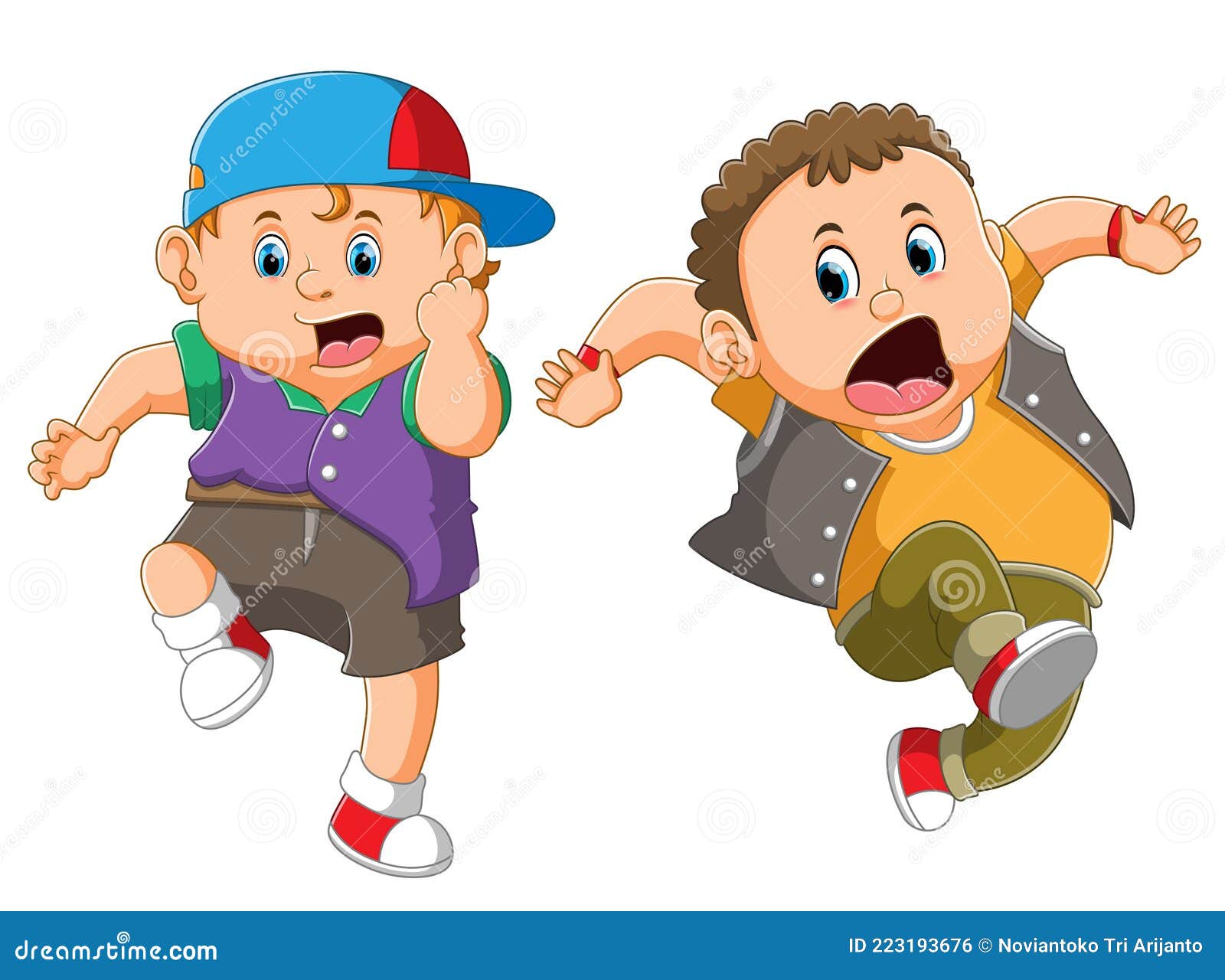 The Boys are Running and Giving the Shock Expression Stock Vector ...