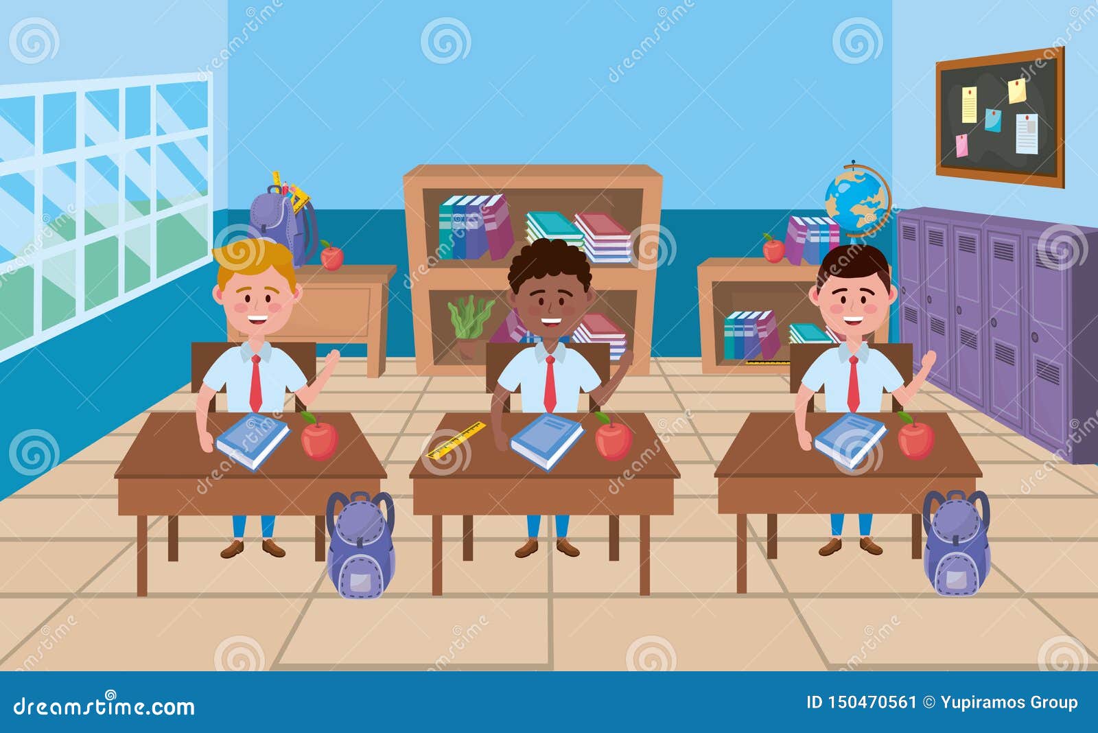 Boys In School Classroom Design Cartoon Vector | CartoonDealer.com ...