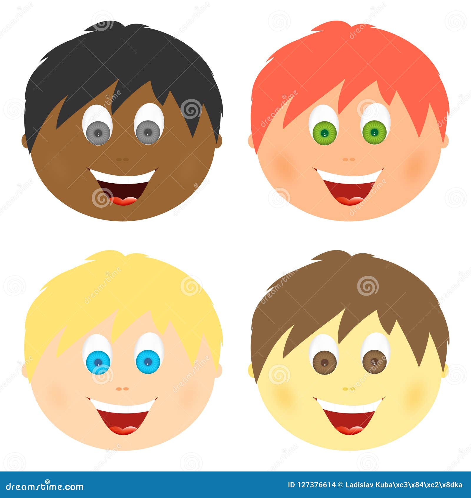 Boys Set Children`s Faces with Different Hair Color and Eyes with a Big ... Boys Set Children`s Faces with Different Hair Color and Eyes with a Big ...