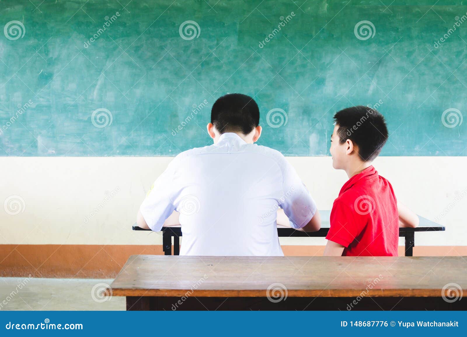 Boys Sitting in Classroom Waiting for Teacher Stock Photo - Image of ...