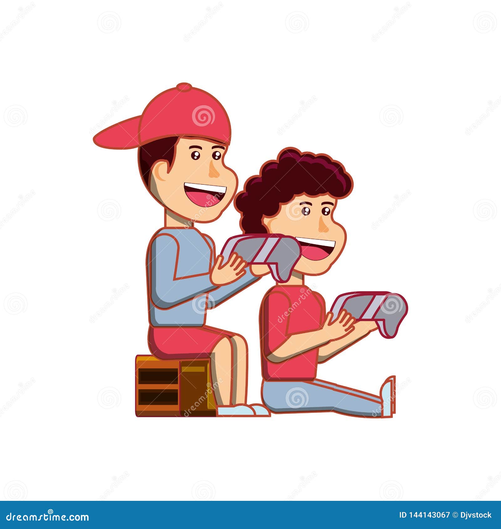 Boys Sitting with Game Control Character Stock Illustration ...