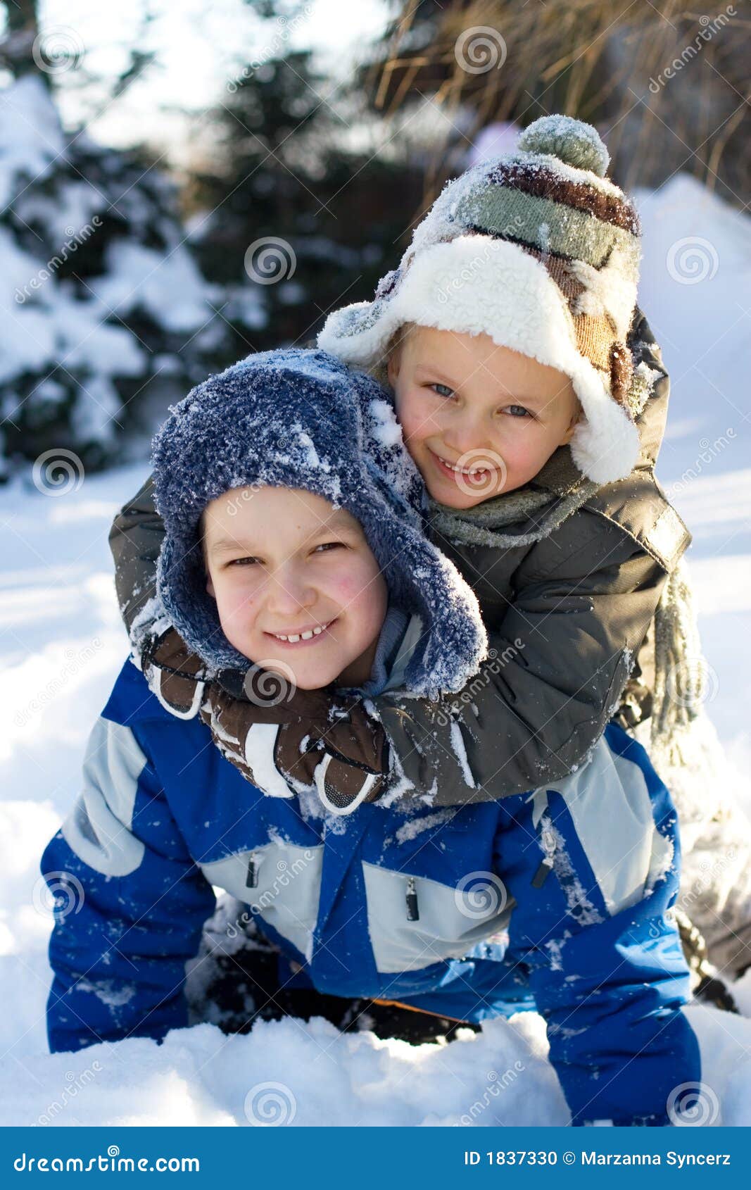 Boys on Snow stock photo. Image of cling, affection, activity - 1837330