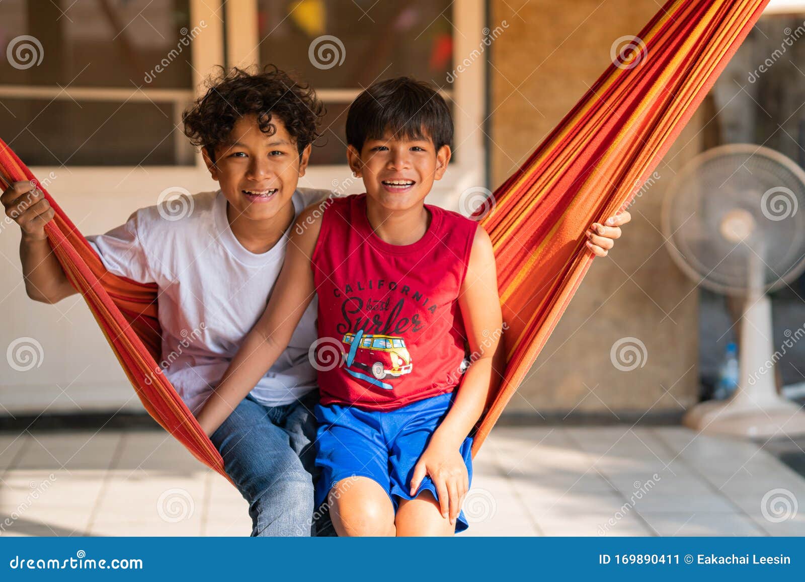 Boys Stay in the Hammock and Have Fun Time Stock Image - Image of ...
