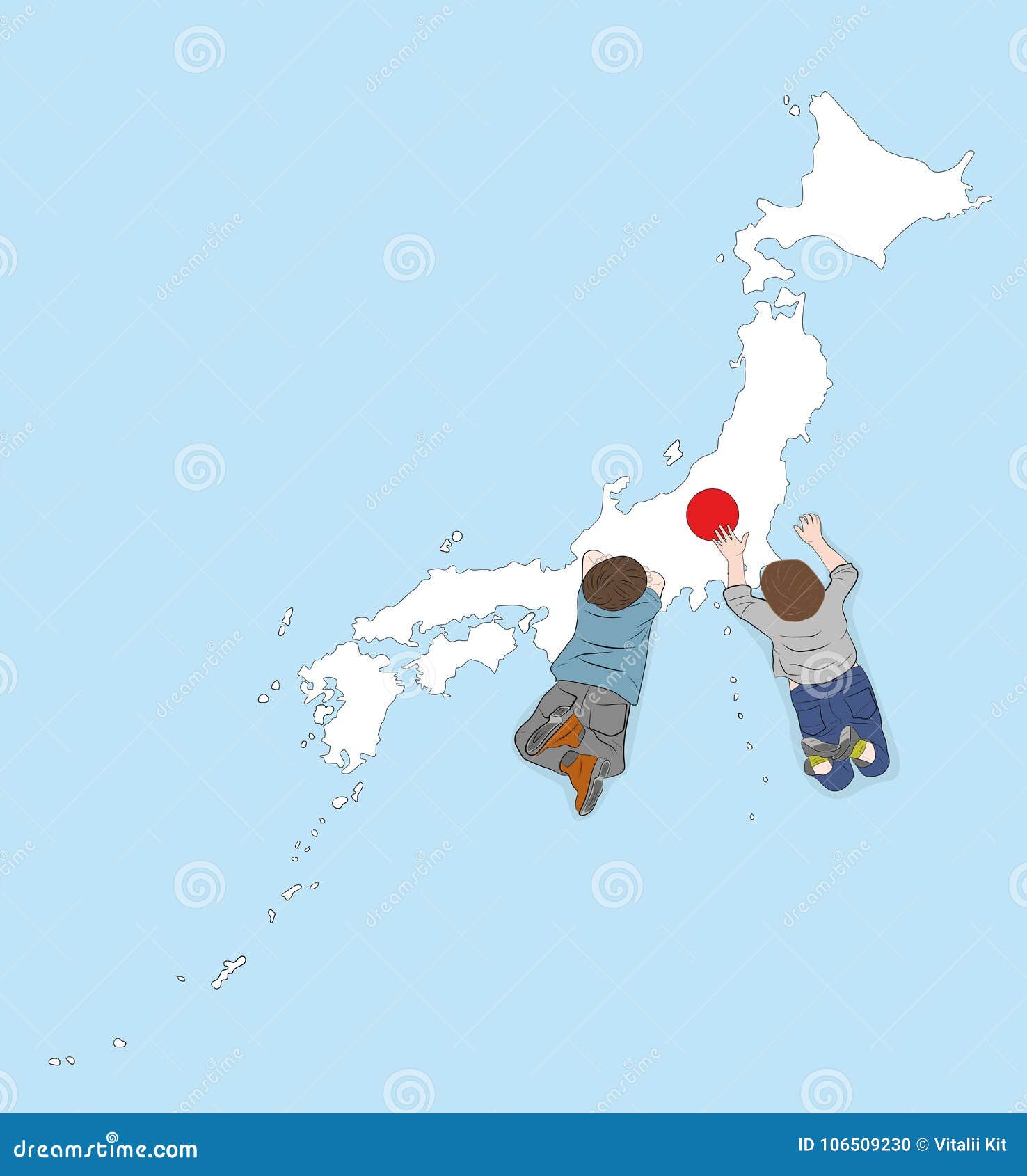 The Boys are Studying on a Map of Japan. Vector Illustration. Stock ...