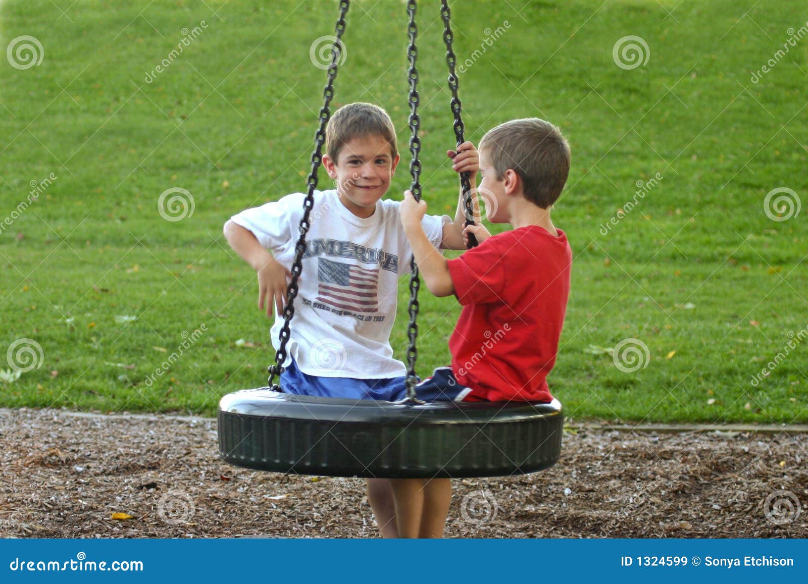 Boys on Tire stock image. Image of happiness, families - 1324599