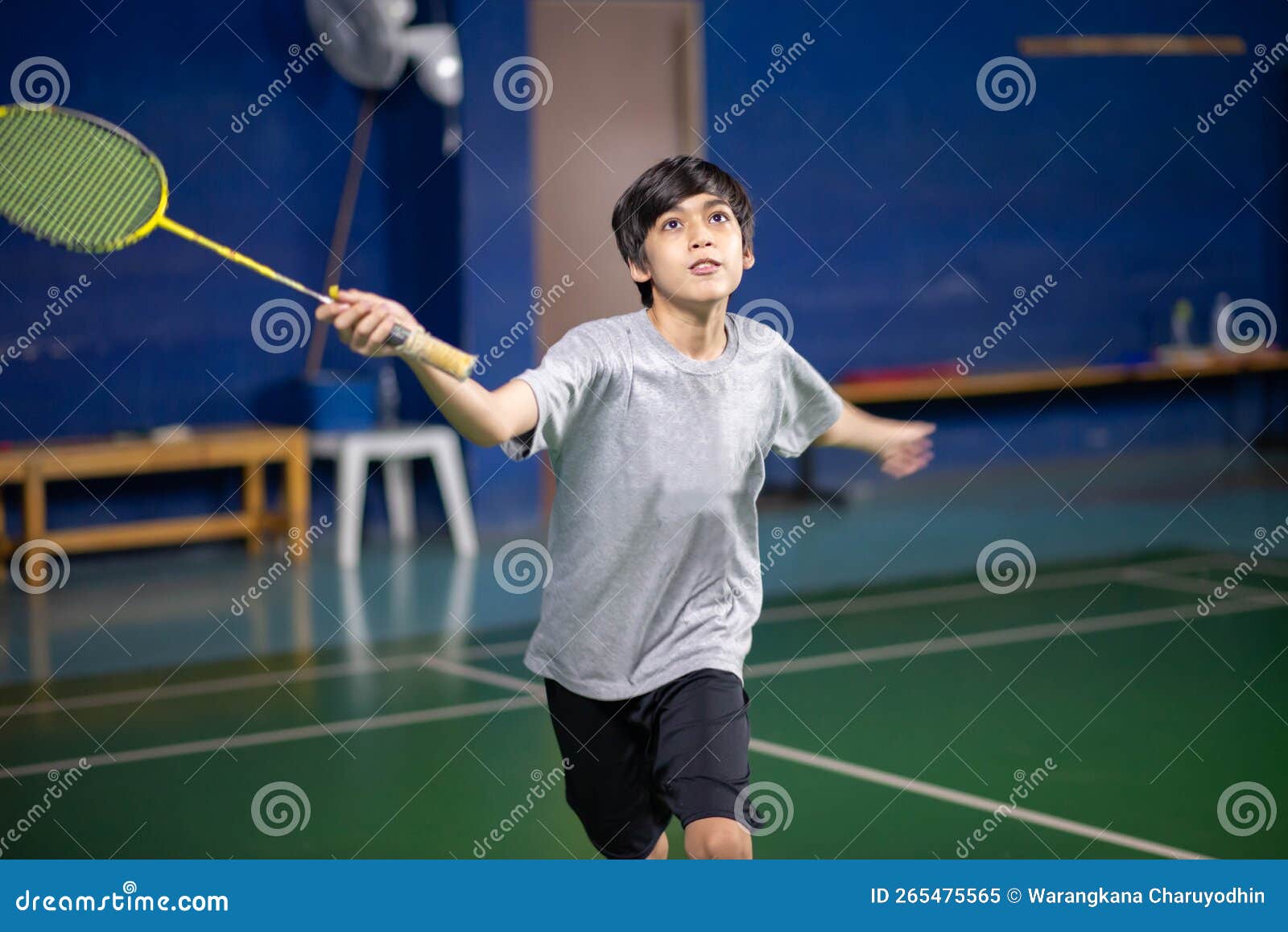 Boys Training Badminton Indoor Activity Sport Stock Image - Image of ...