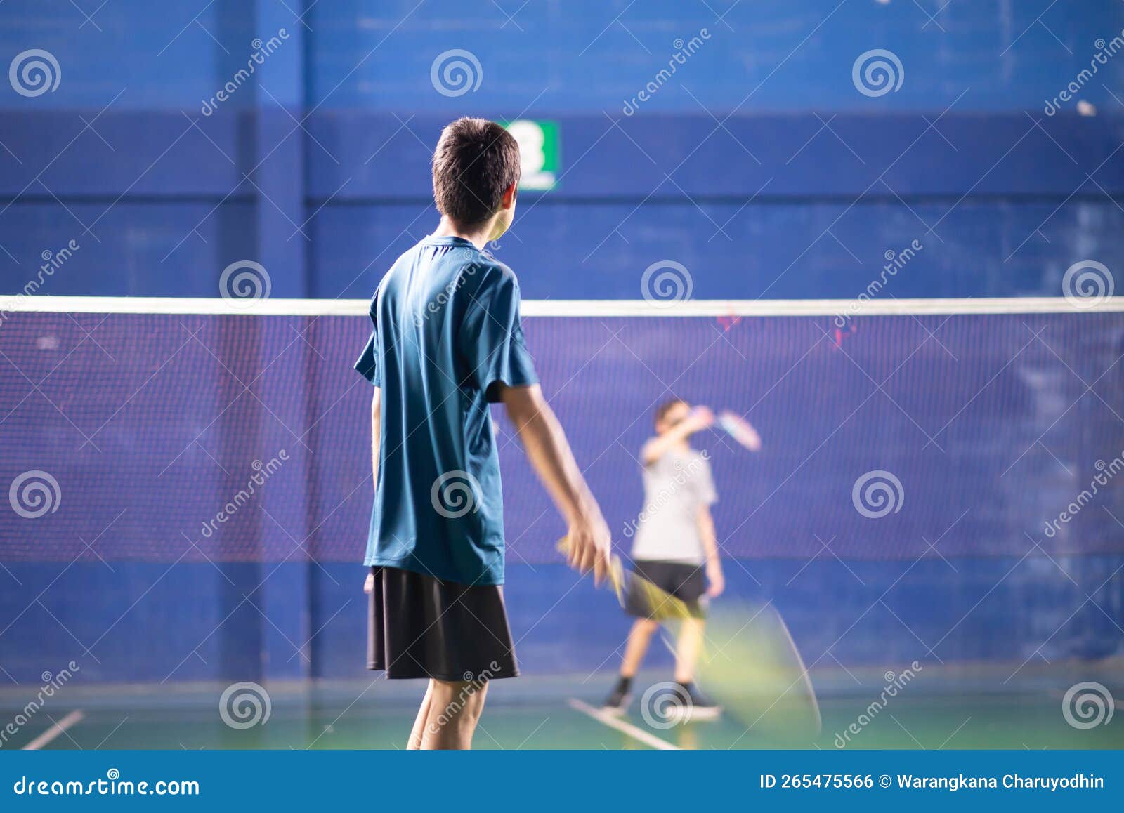 Boys Training Badminton Indoor Activity Sport Stock Photo - Image of ...