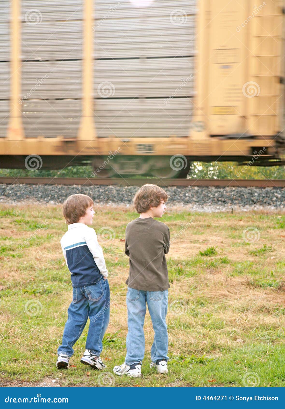 Boys Watching a Train Go by Stock Image - Image of child, love: 4464271