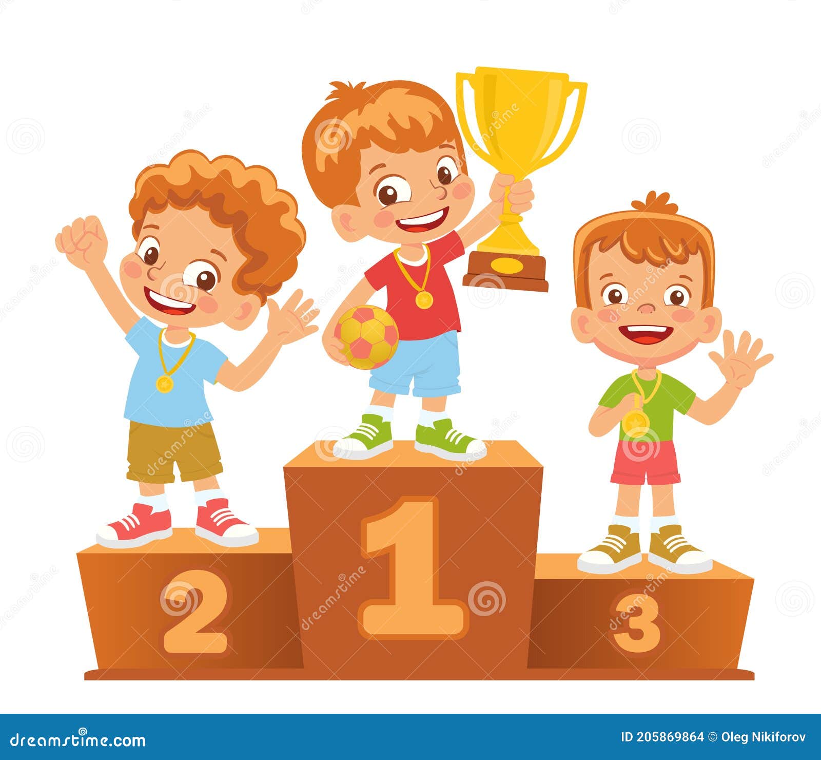 Boys winners on the podium stock vector. Illustration of cartoon ...