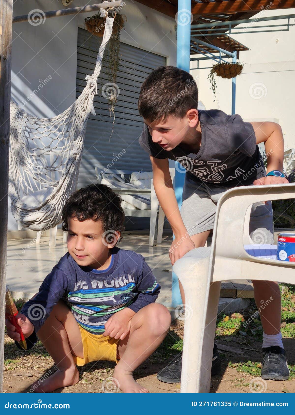 Boys Working in the Garden. Stock Image - Image of toddler, clothing ...