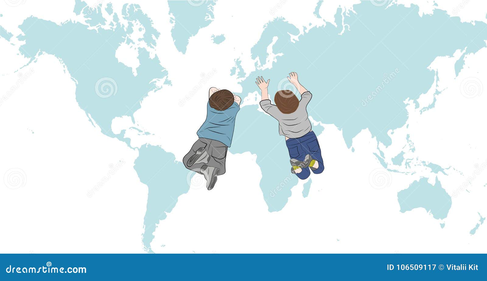 The Boys are on the World Map. Vector Illustration Stock Vector ...