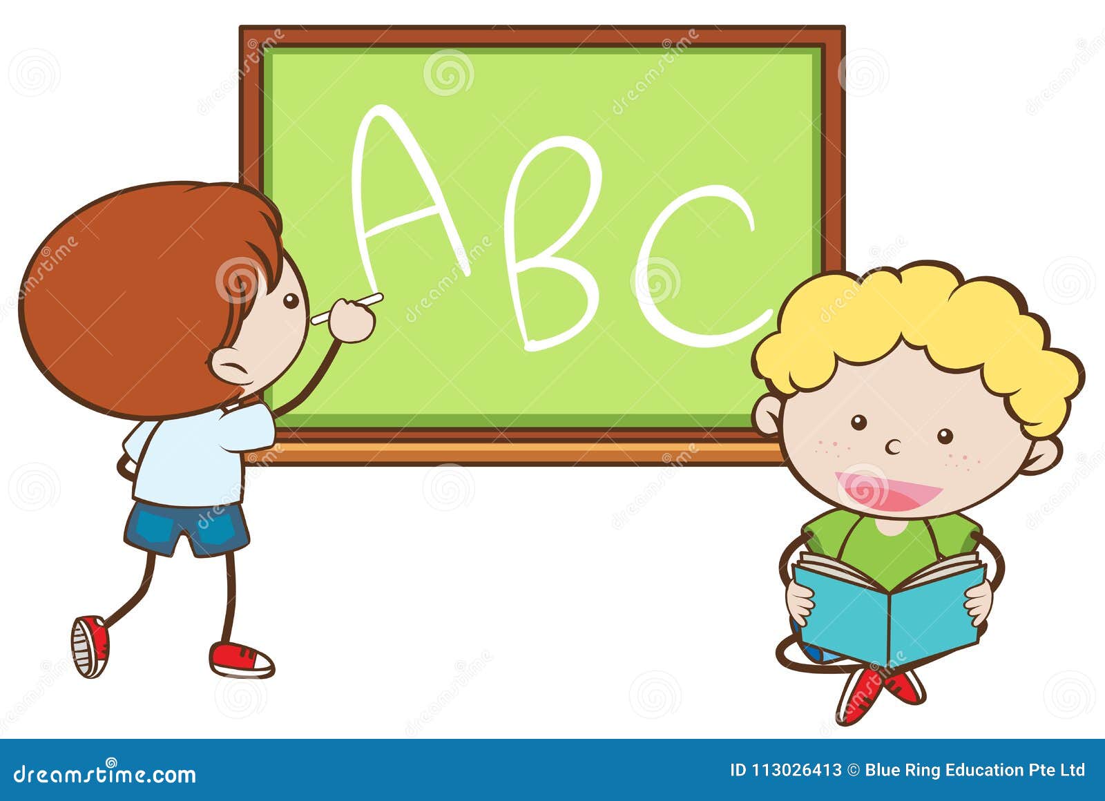 Boys writing on blackboard stock vector. Illustration of clipart ...