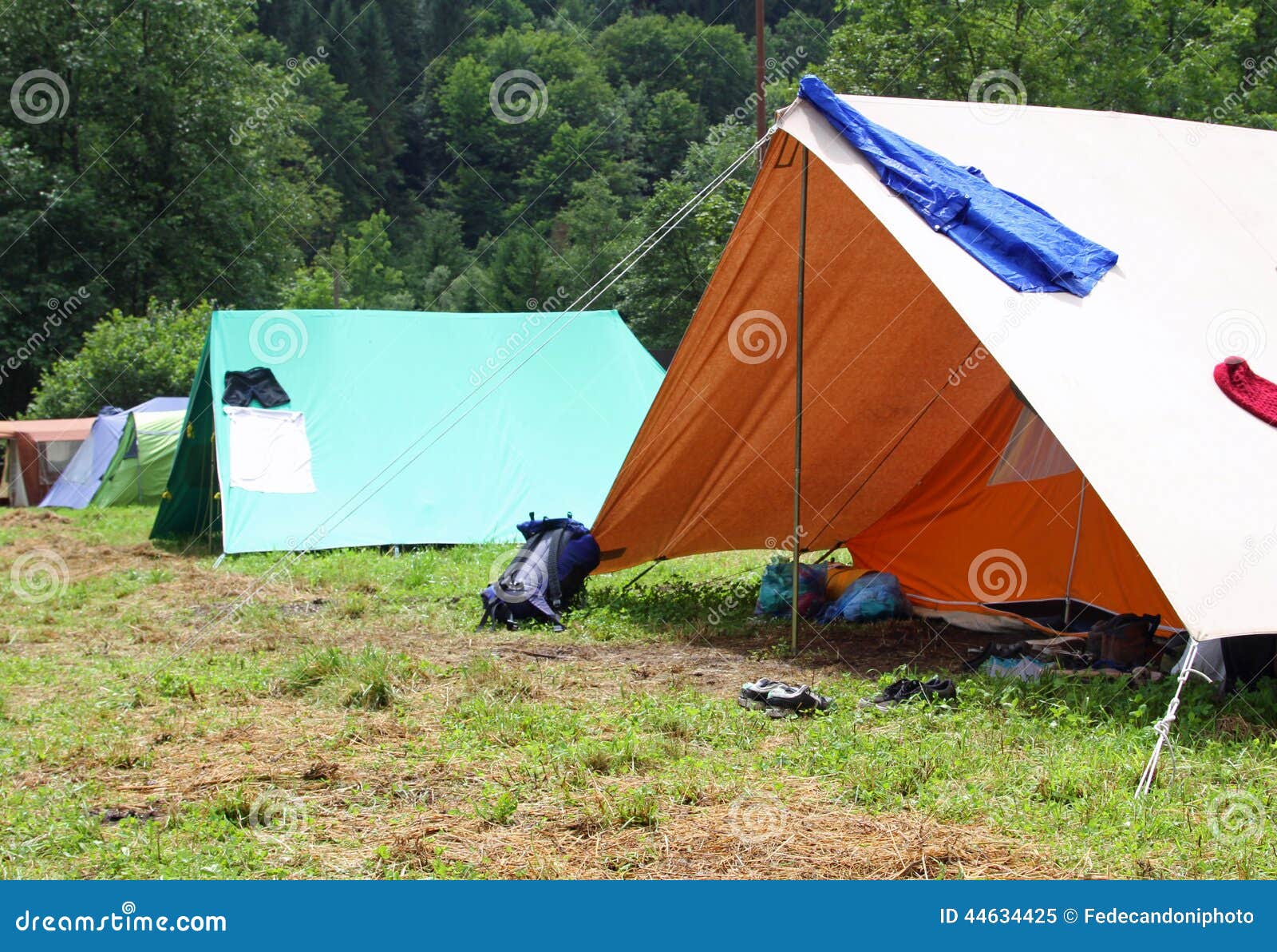 Boyscout Tent in a Field with Clothes that Dry Stock Image - Image of ...