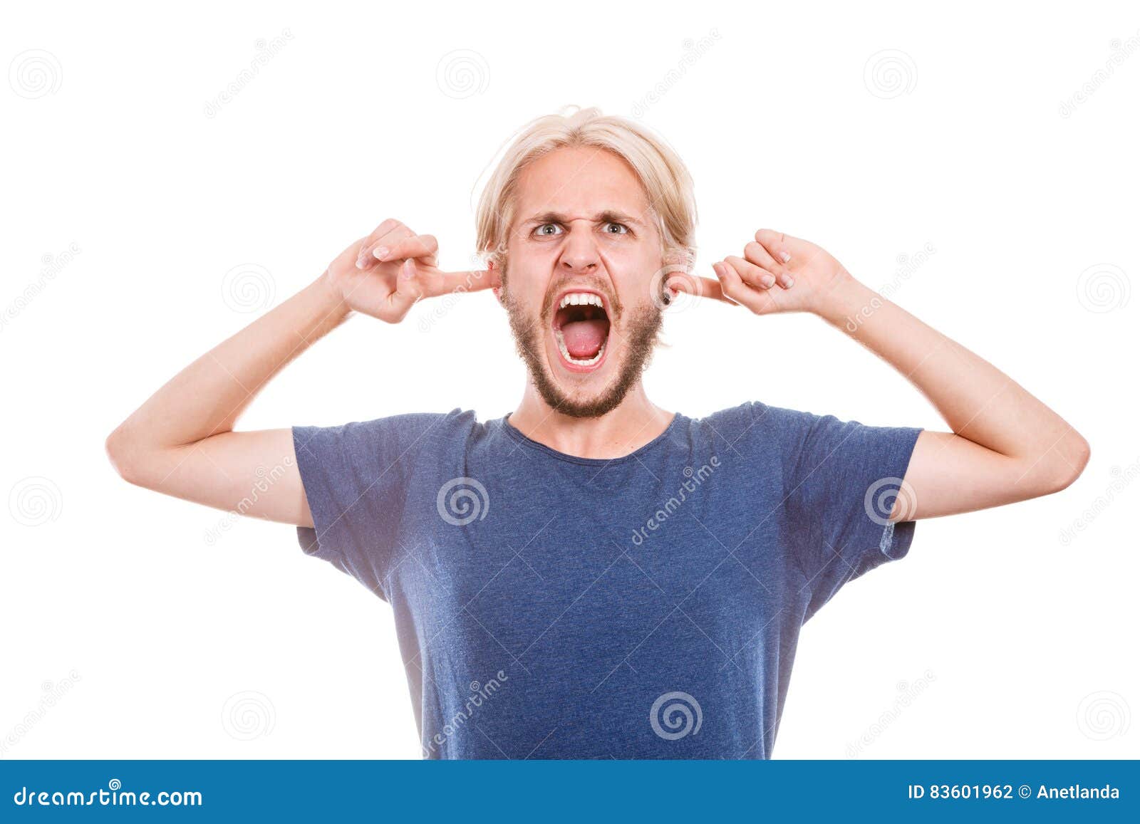 Boze Mensen Sluitende Oren Met Vingers Stock Foto - Image of schreeuw ...